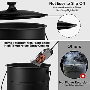 AMAGABELI GARDEN & HOME Ash Bucket with Lid Outdoor and Indoor Coal Bucket for Fireplace Medium Fire Bucket Metal Ash Can for Grill Charcoal Bucket Essential Tools for Fireplace Fire Pit Black