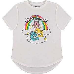 Care Bears Ladies Fashion Shirt - Ladies Classic Clothing - Cheer Friend Funshine Good Luck Curved Hem Tee (White, Small)