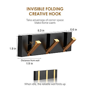 2 Pack，Watertight Black Gold Towel Hooks，Folded Invisible Coat Wall Hooks，Bathroom Towel Hook for Wall，Black Matte Minimalist Towel Hooks，Key Hooks for Wall，Door Robe Hooks，Also for Kitchen，Balcony.
