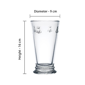 La Rochere, Set of 6, Tall Drinking Glasses (6.3" Tall - High Ball), 15.6 Oz Each, Napoleonic Bee Pattern