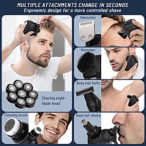 Bsotena Electric Razor for Men, 8D 6-in-1 Head Shavers for Bald Men Wet and Dry, Mens Grooming Kit, Mens Shavers Electric Cordless Rechargeable Waterproof Trimmer Td-002