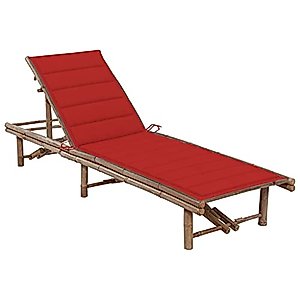 AJSEOYBS Patio Sun Lounger,Chaise Lounge Outdoor,Portable Folding Patio Recliner for Outside Beach, Sunbathing, Patio, Pool, Lawn, Deck with Cushion Bamboo