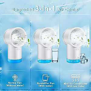 GeMitSee Personal Air Cooler, Portable Evaporative Conditioner with 3 Speeds, Mini Air Fan with USB for Home, Bedroom Room, Office, Dorm, Car, Camping Tent, Blue