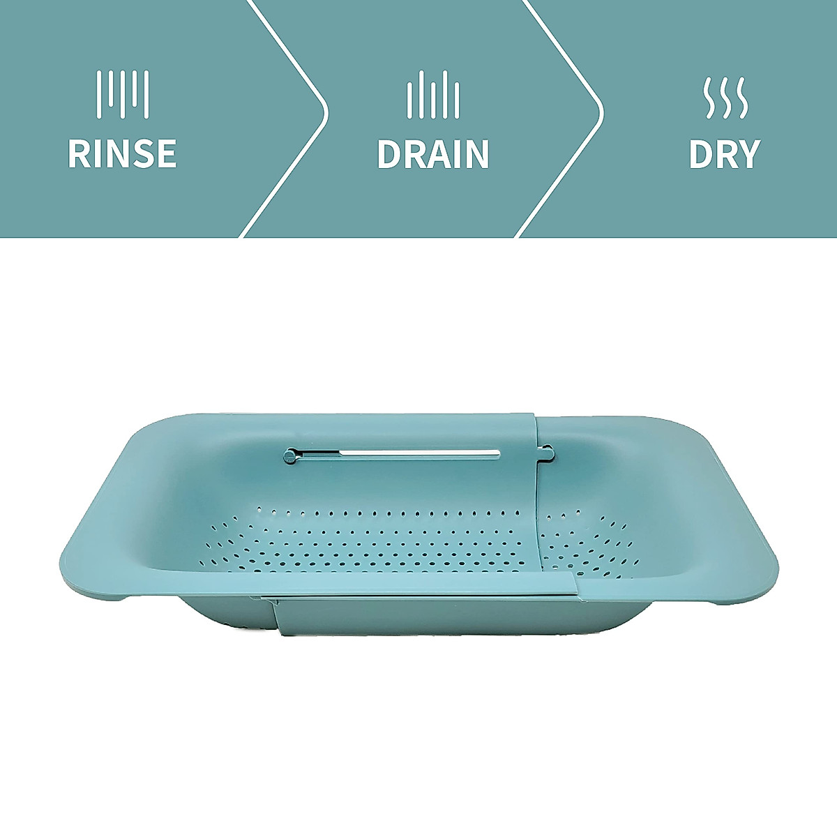 Makerstep Over the Sink Colander Strainer Basket - Expandable, Wash, Drain, and Dry. - New Home Kitchen Essentials, Multifunctional Kitchen Gadgets, Green