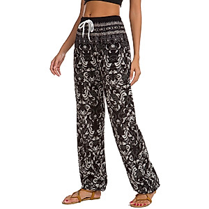 Urban CoCo Women's Floral Print Boho Pants Harem Pants Jogger Pants (#21, XL)
