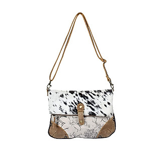 Myra Bag Coal Upcycled Canvas & Cowhide Fold-Over Crossbody Bag S-1304