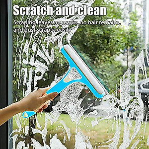 zipelo 3-in-1 Window Squeegee, Window Cleaning Tool for Car Indoor Outdoor High Windows with Sponges and Spray, Multifunctional Glass Squeegee for Shower Doors, Bathroom, Window (Blue)