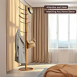 Pieryakers Wooden Coat Rack,Wood Coat Rack Stand with 5 Hooks,Freestanding Coat Rack Coat Tree, Easy to Assemble, For Entryway, Bedroom, Office,Coat, Bag (Walnut)