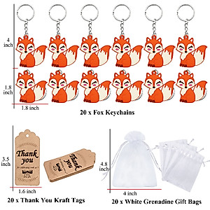 Elecrainbow 60 Pack Fox Party Favors Include 20 Fox Keychains, 20 Thank You Tags, 20 Gift Bags for Woodland Party, Camp Baby Shower, Stay Clever Themed Kids Birthday, Wild ONE First Birthday