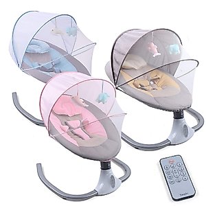 3-Color Baby Electric Rocking Chair, Portable Swing Cradle Bouncer Rocker with Bluetooth Music Remote Control, Foldable Music Bouncer Seat with Bouncy Rocking for 0-12 Months Baby (Blue)