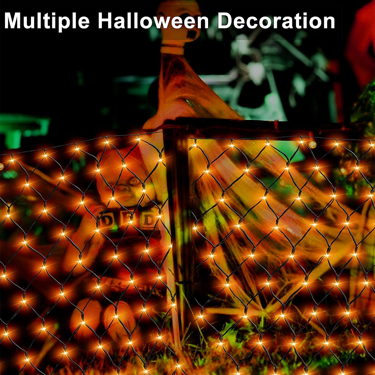 TURNMEON 360 LED 12Ft x 5Ft Halloween Net Lights Outdoor with 8 Flash Modes, Timer, Plug in, Orange Red Mesh Lights, Connectable Waterproof Halloween Decoration Outside Outdoor Bushes Yard Garden Tree
