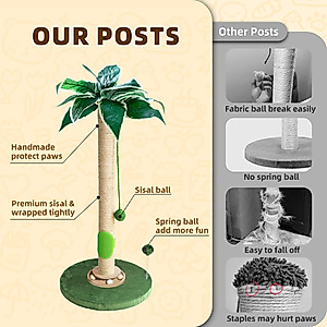 Cat Scratching Post 35'' Cat Scratcher Tall Scratching Posts for Indoor Cats with Cat Toy and Interactive Ball Self Groomer for Kittens Adults Cats