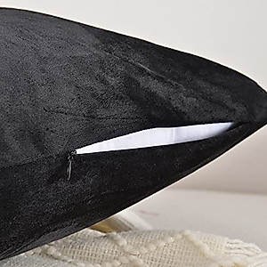 Krifey Throw Pillow Covers Velvet Decorative Square Pillowcase Soft Cushion Case for Couch Bedroom 18x18 Inch Black, Pack of 2