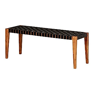South Shore Balka Woven Leather Bench, Matte Black
