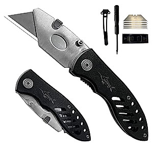 XIPHIAS 4" Utility Knife Stainless Steel Folding Pocket Knife, Quick-change Box Cutter with Extra 5 Blades, Pocket Clip, lanyard holes,UPK004