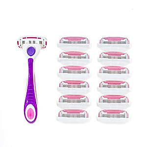 Personna Women's 5 Blade Razor System - Women's Shaving Razors - Razor Handle with 12 Replacement Cartridges Pink