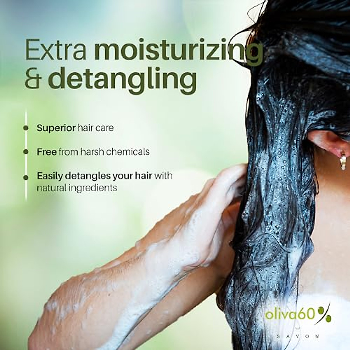 Conditioner & Detangler Bar Lavender Oil for Curly Hair | Extra Moisturizing | Frizz Control for Damaged | Olive, Argan & Macadamia Oil | Sulfate & Paraben Free | Vegan | 1.94 oz | OLIVA 60