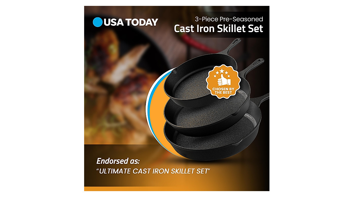 Utopia Kitchen 3-Piece Cast Iron Skillet Set | Versatile Non-Stick Cookware