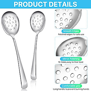 Aemygo 2 Sizes Serving Spoons Set, 9.8in 8.5in Stainless Steel Slotted Serving Spoon Metal Buffet Spoon Large Cooking Skimmer Utensils Cutlery for Party Home Kitchen (6 Pieces)