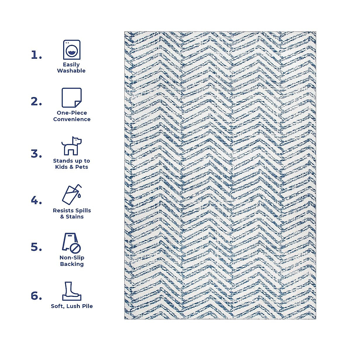 nuLOOM Rosanne Machine Washable Geometric Area Rug, 8' x 10', Blue, Rectangular, 0.1" Thick