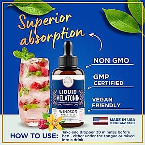 Liquid Melatonin 3mg Drops for Adults and Kids - Max Strength, Sleep Fast, Wake Fresh Sublingual - Vegan Kids Melatonin Liquid for Children Ages 6 and Up - Raspberry Vanilla Flavor Tincture - 2 oz