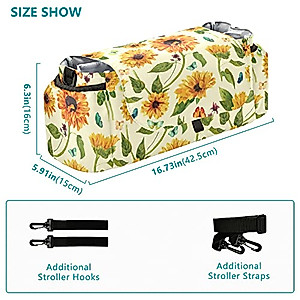 Sunflowers Butterflies Stroller Organizer with Cup Holder Universal Stroller Organizer Bag Detachable Shoulder Strap Stroller Accessories for Diaper Toys Phone Keys Fit All Baby Stroller