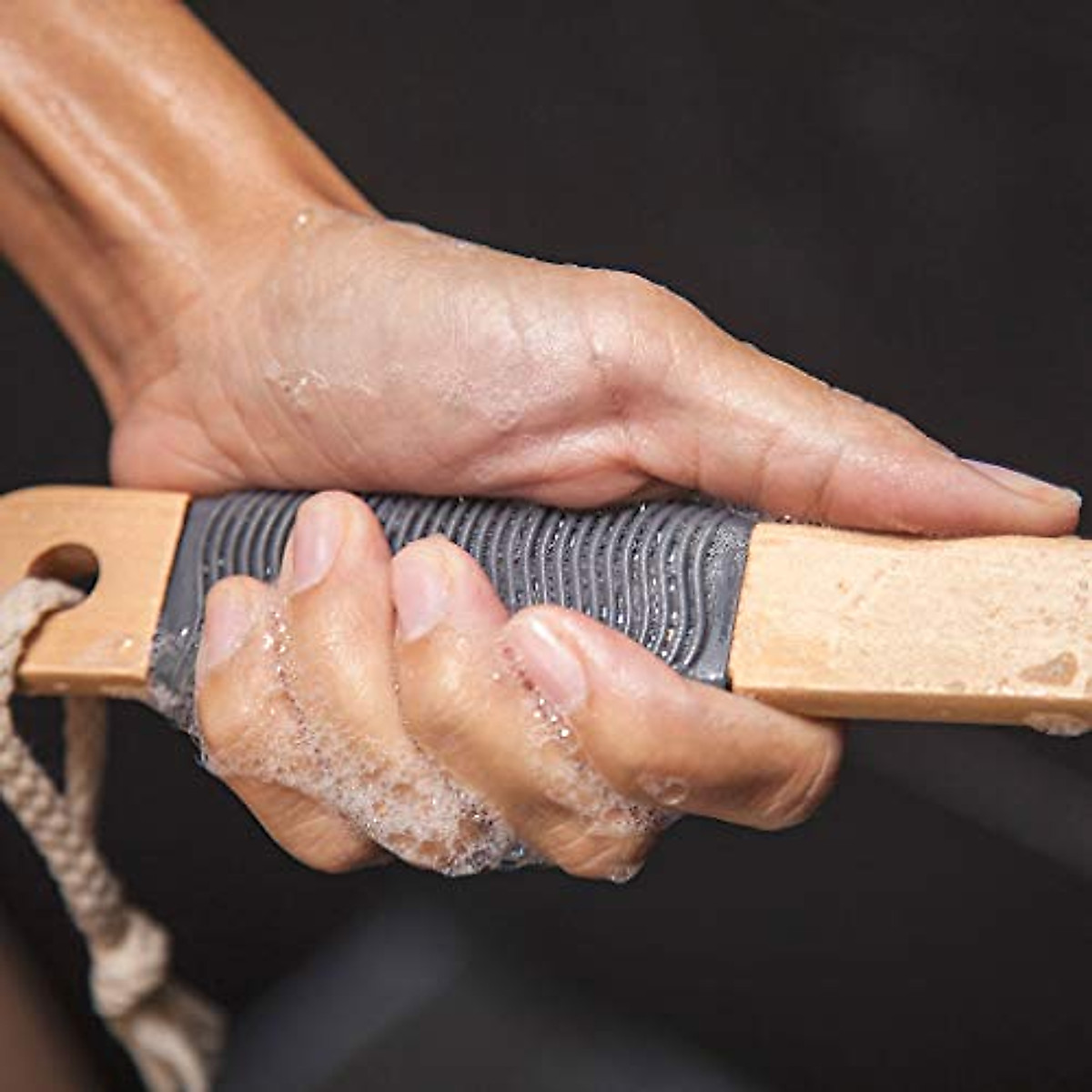 Toem Loofah Back Scrubber For Shower | Bamboo Charcoal Fiber Infused | Bath Sponge | Lufas For Men & Women | Includes 1 Long Handled Shower Sponge, 1 Bath & Shower Luffa Pouf & 1 Hook To Hang Stuff