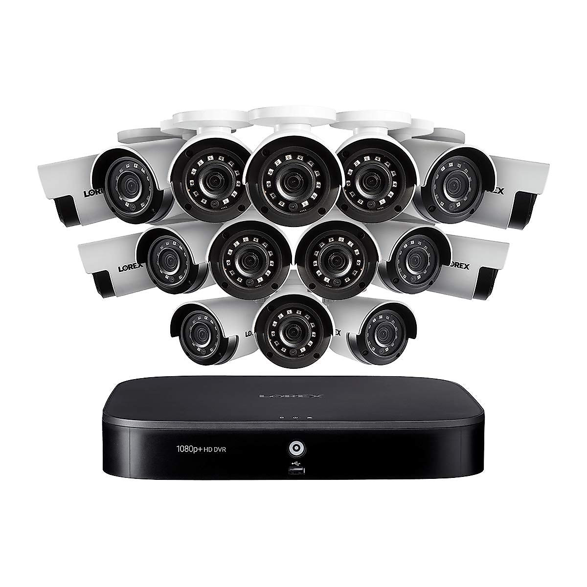 Lorex Indoor/Outdoor Wired Security Camera System, 1080p HD Bullet Cameras with Motion Detection Surveillance, Night Vision & Smart Home Voice Compatibility, 2TB 16 Channel DVR, 16 Cameras