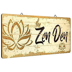 The Zen Den Lotus Wood Sign 15.75 x 5.9 Inch Lotus Yoga Sign Wooden Hanging Wall Sign with Hooks Meditation Home Decor for Yoga Studio Bathroom Bedroom Spiritual Room Decoration (Light Yellow)
