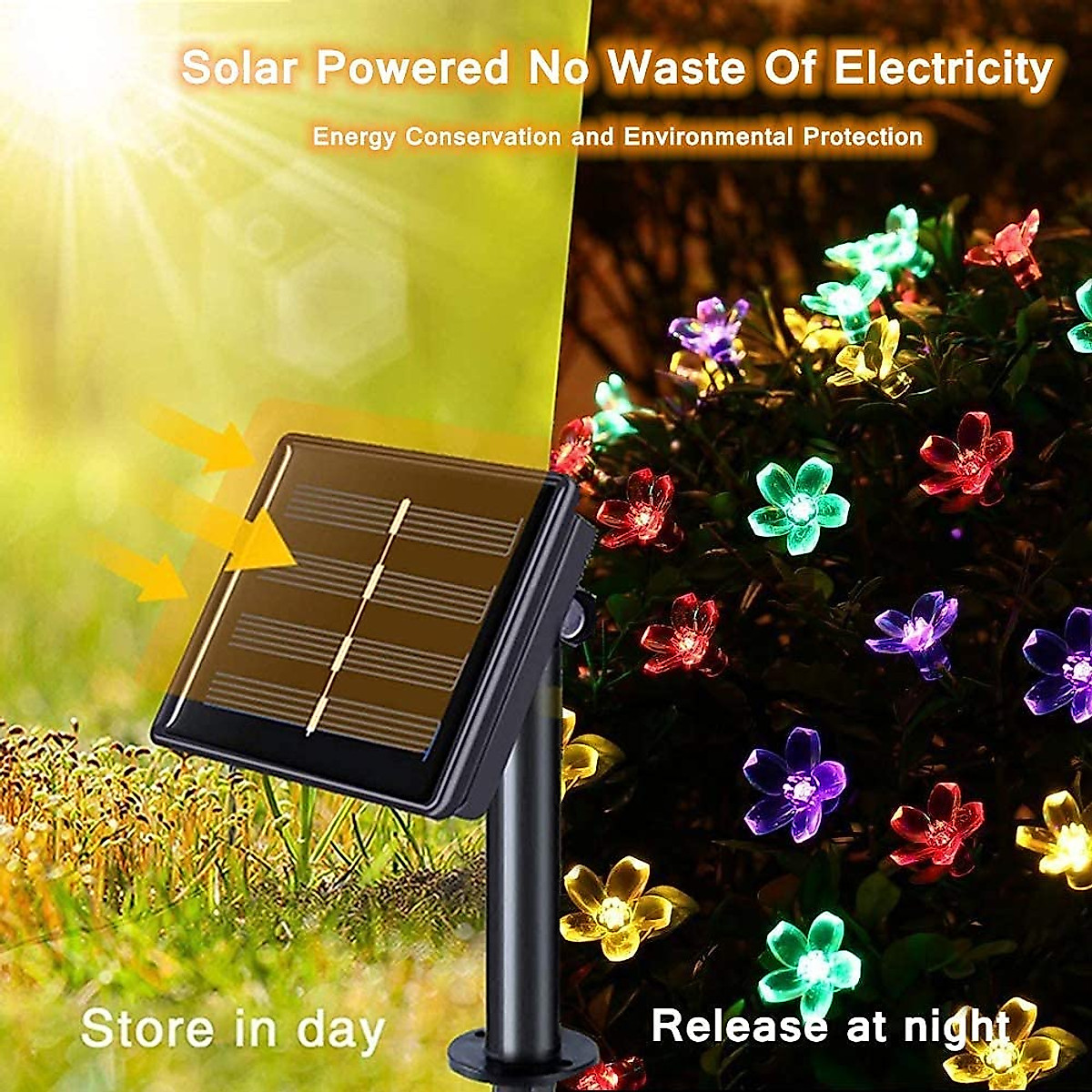 Newfly Solar Flower Strings Lights, Solar Christmas Fairy Lights 22 Ft 50 LED Plastic Flowers Solar Powered Christmas Light String,Solar Fairy Lights-Waterproof Home Garden Christmas Decor