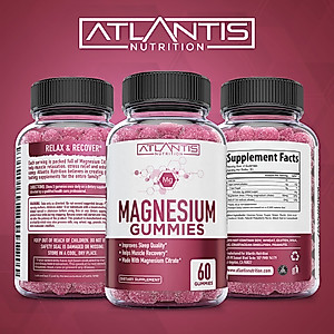 Atlantis Nutrition Magnesium Gummies | 770 MG Magnesium Citrate | Helps Muscle Recover & Relieves Cramps, Promotes Calmness, Improves Sleep Quality | Formulated for Adults & Kids | 60 Vegan Gummies