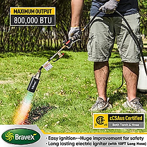 Propane Torch Weed Burner with 10ft Hose (cCSAus Certified), Weed Torch with Turbo Trigger Push Button Igniter, High Output 800,000 BTU for Roof Asphalt, Melting Ice Snow, Fit for 5-100LB Propane Tank