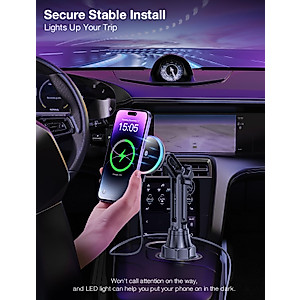 MOKPR for MagSafe Car Mount Charger- Wireless Car Charger Magnetic Cup Holder Phone Mount-Colorful LED HandsFree Magnet Car Charger for iPhone 15/14/13/12 Series
