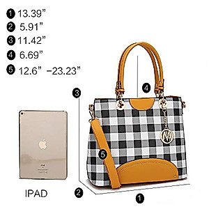 Mia K Collection Shoulder Bag for Women & Wristlet Wallet Purse Set: PU Leather Crossbody Tote Top-Handle Handbag Gaby Checker Cognac Brown