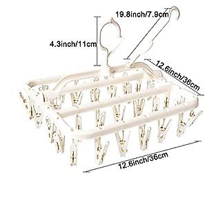 Foshine Clothes Drying Racks Foldable Clip Hangers Drip Hanger Plastic with 32 Drying Clips Wind-Proof Hook Underwear Hanger with Clips Plastic Laundry Clip for Socks Bras Blue (White)