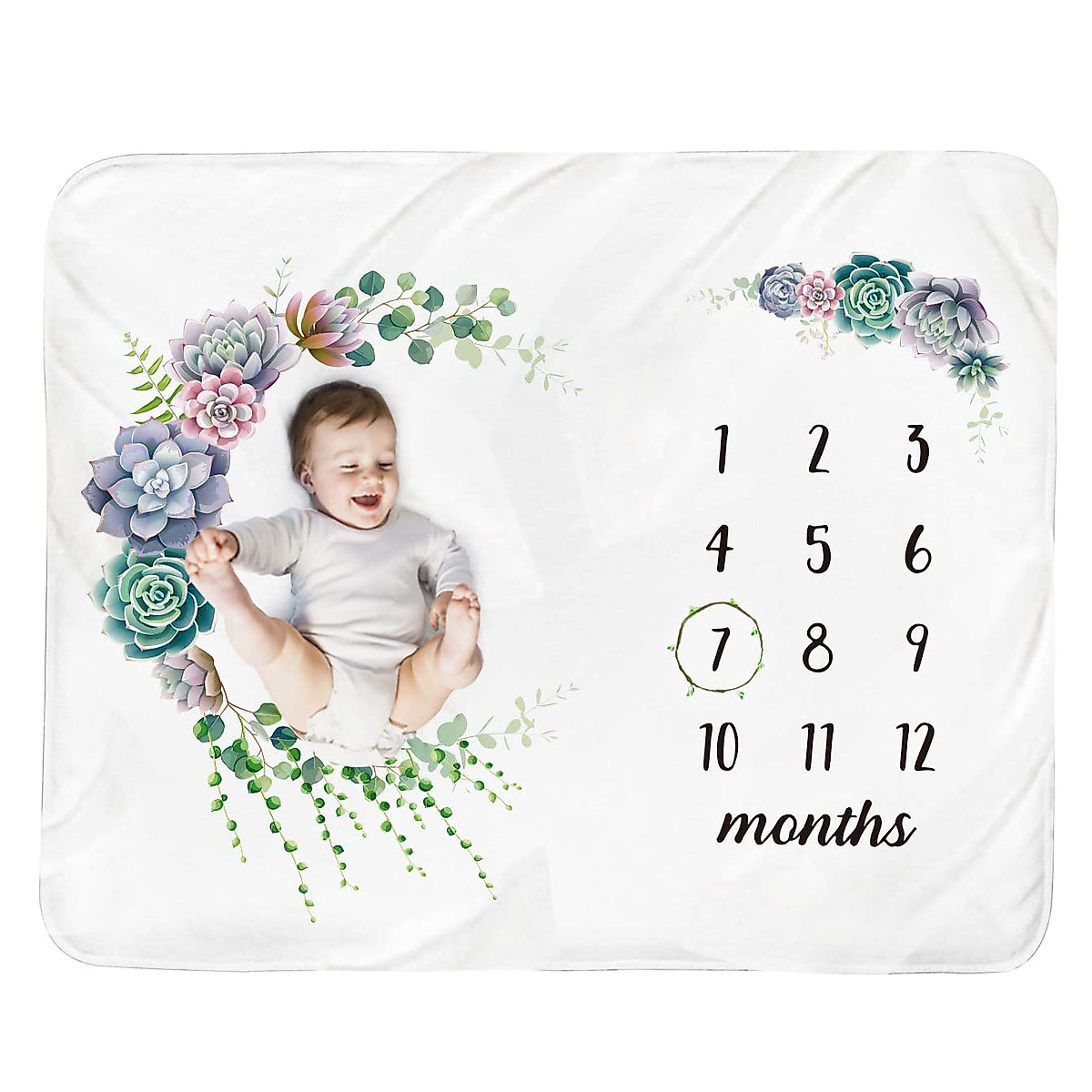 Baby Monthly Milestone Blanket Boy Girl - Succulent Plant Newborn Month Blanket Unisex Gender Neutral Personalized Shower Gift Boho Nursery Decor Photography Background Prop with Marker 51''x40''