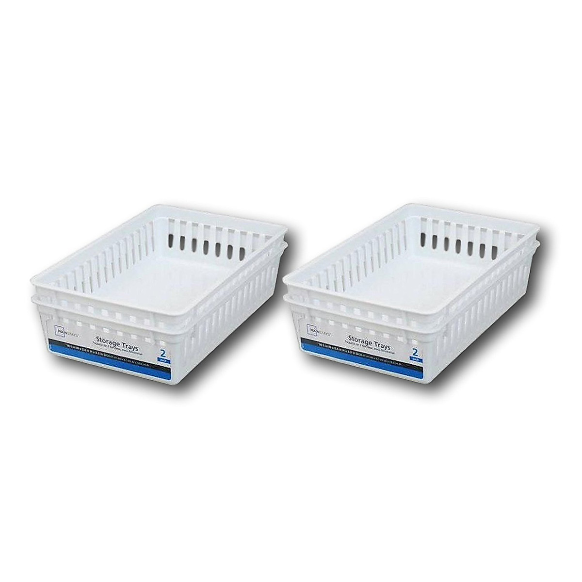 Plastic Rectangular Storage Trays Baskets Organization Bundle - Set of 4