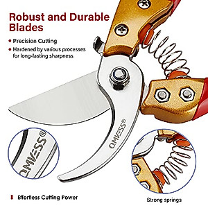 QMVESS 8" Pruning Shears for Gardening, Professional Hand Garden Shears Heavy Duty, Sharp Precision Ground Steel Blade Bypass Garden Scissors, for Flowers, Houseplants, Bonsai or Garden