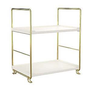 kaileyouxiangongsi 2-Tier Kitchen Spice Rack - Freestanding Stackable Organizer Shelf - Bathroom Organizer Countertop Storage Shelf - Cosmetic Organizer Holder- Square Standing Rack (Golden)