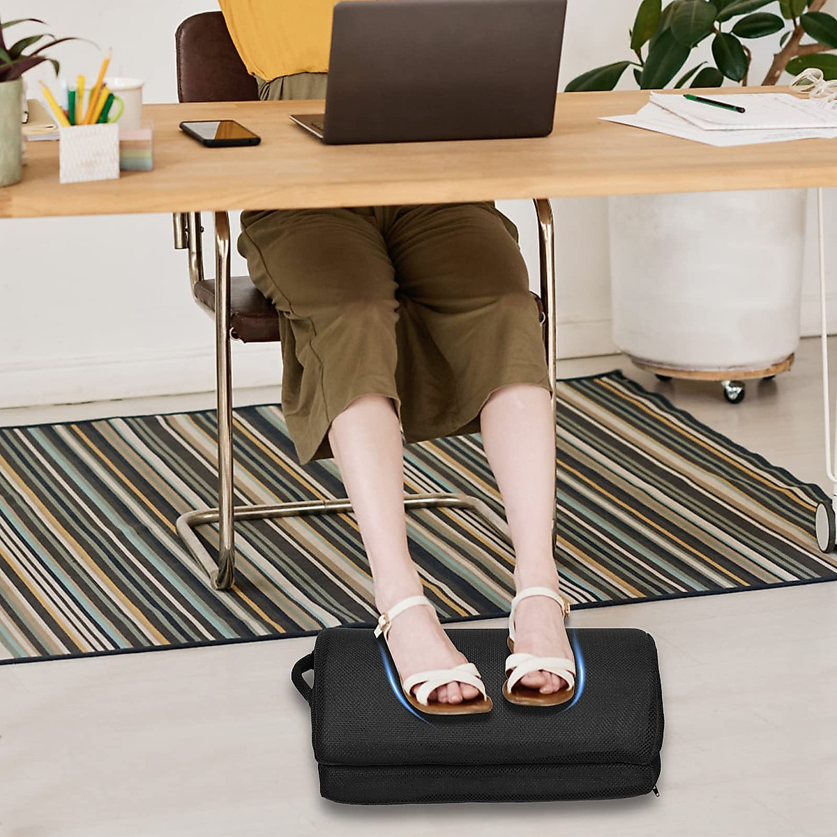 Lamtetur Footrest for Under Desk at Work with 1 Optional Covers for Replacing– Adjustable Memory Foam Foot Rest for Office Chair & Gaming Chair – Ergonomic Design for Back & Hip Pain Relief (Black)