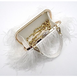 Zakia Real Natural Ostrich Feather Evening Clutch Shoulder Bag Party Bag (A-White)