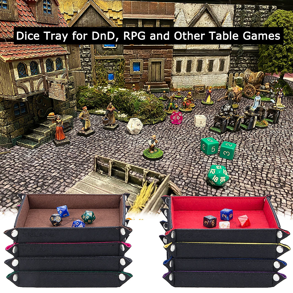 KISLANE Dice Tray 8 Pieces Folding Square Dice Tray, Felt Dice Tray Holder for DND, RPG, MTG and Other Board Games (Violet, Coffee, Green, Red, Rose Red, Gray, Yellow and Blue)