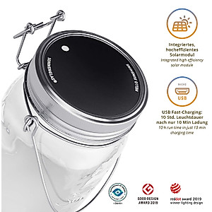 SONNENGLAS Classic 32oz | Original Award-Winning Solar Lantern|Indoor and Outdoor | With USB Charging l Glass and Stainless Steel | Decorate Inside | Fair Trade from South Africa