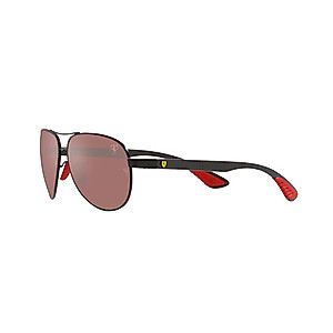 Ray-Ban RB8331M Scuderia Ferrari Collection Aviator Sunglasses, Matte Black/Purple Mirrored Silver Polarized, 61 mm