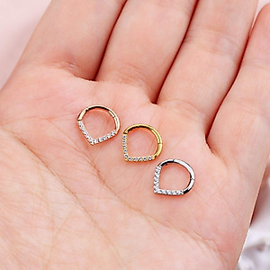 CM Crareesi Mania 16G Stainless Steel Daith Earrings, 1.2mm Hinge Hoop Clicker Rings with CZ, Hypoallergenic for Helix, Tragus, Cartilage Piercing Jewelry