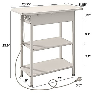 LIDYUK End Table with Charging Station, Flip Top Side Table with USB Ports and Outlets, Nightstand for Small Spaces, Bedside Tables with Storage Shelf for Living Room, Bedroom, White