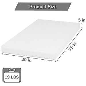 PayLessHere 5 Inch Green Tea Memory Foam Mattress Cooling Gel Infused Mattress,Medium Firm Mattresses Fiberglass Free/CertiPUR-US Certified/Bed-in-a-Box/Pressure Relieving Twin Size,White