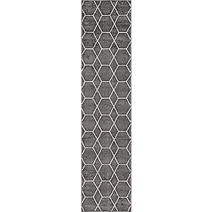 Unique Loom Trellis Frieze Collection Area Rug - Geometric (2' x 8' 8" Runner, Dark Gray/ Ivory)