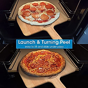 Unicook Pizza Stone and Peel, 16 x 14 Inch Baking Stone for Grill Oven, Thermal Shock Resistant Cooking Stone for Making Crisp Crust Pizza Bread, Includes Wooden Pizza Peel