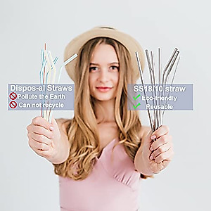 12-Pack Reusable 18/10 Stainless Steel Metal Straws with Silicone Tips & Cleaning Brush, Suotarn Long Drinking Straws for 20 24 30 oz Coffee Tumbler Travel Mug Cup, Dishwasher Safe, Silver